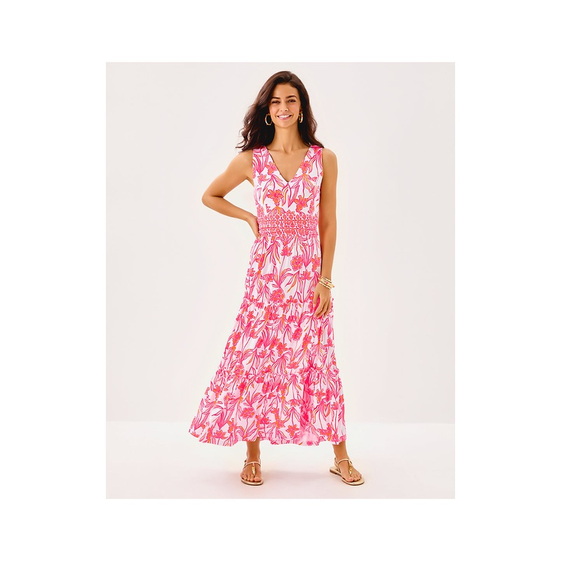 SKYLAR MIDI DRESS, RESORT WHITE LOVELY LONG STEMS ENGINEERED KNIT DRESS ...